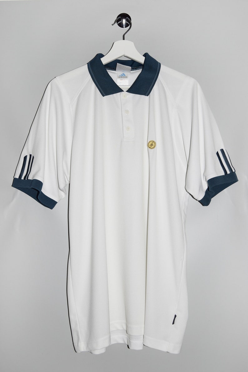 Vintage 00's Adidas Polo Shirt T-shirt White Navy Short Sleeve Streetwear Old School Three ...