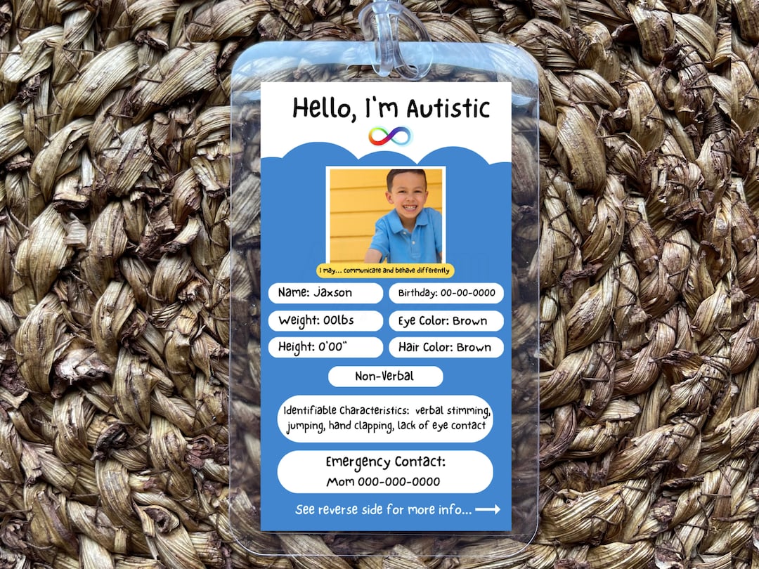 Autistic Child Photo ID Card Tag | Custom Child Identification Card ...
