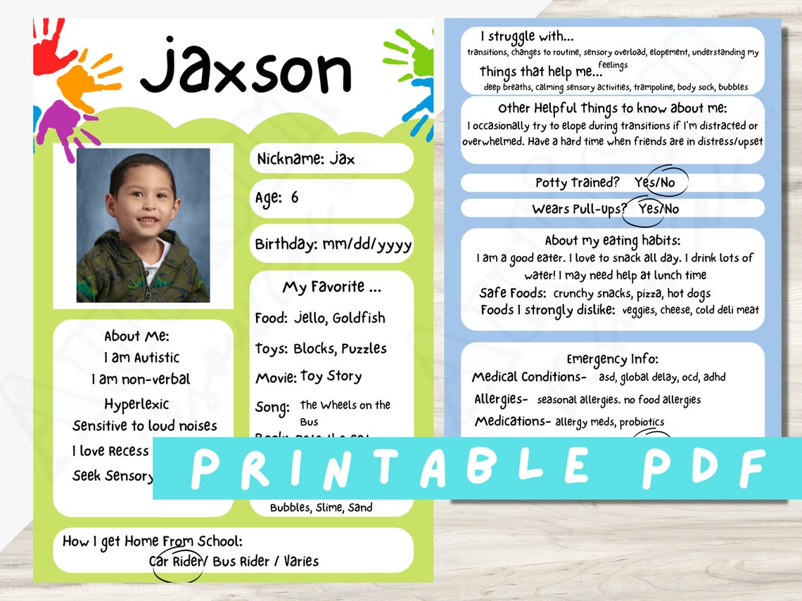 Back to School All About Me Student Printable All About Me - Etsy