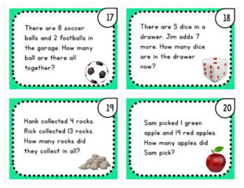 Addition Within 20 Word Problems | Task Cards - Etsy