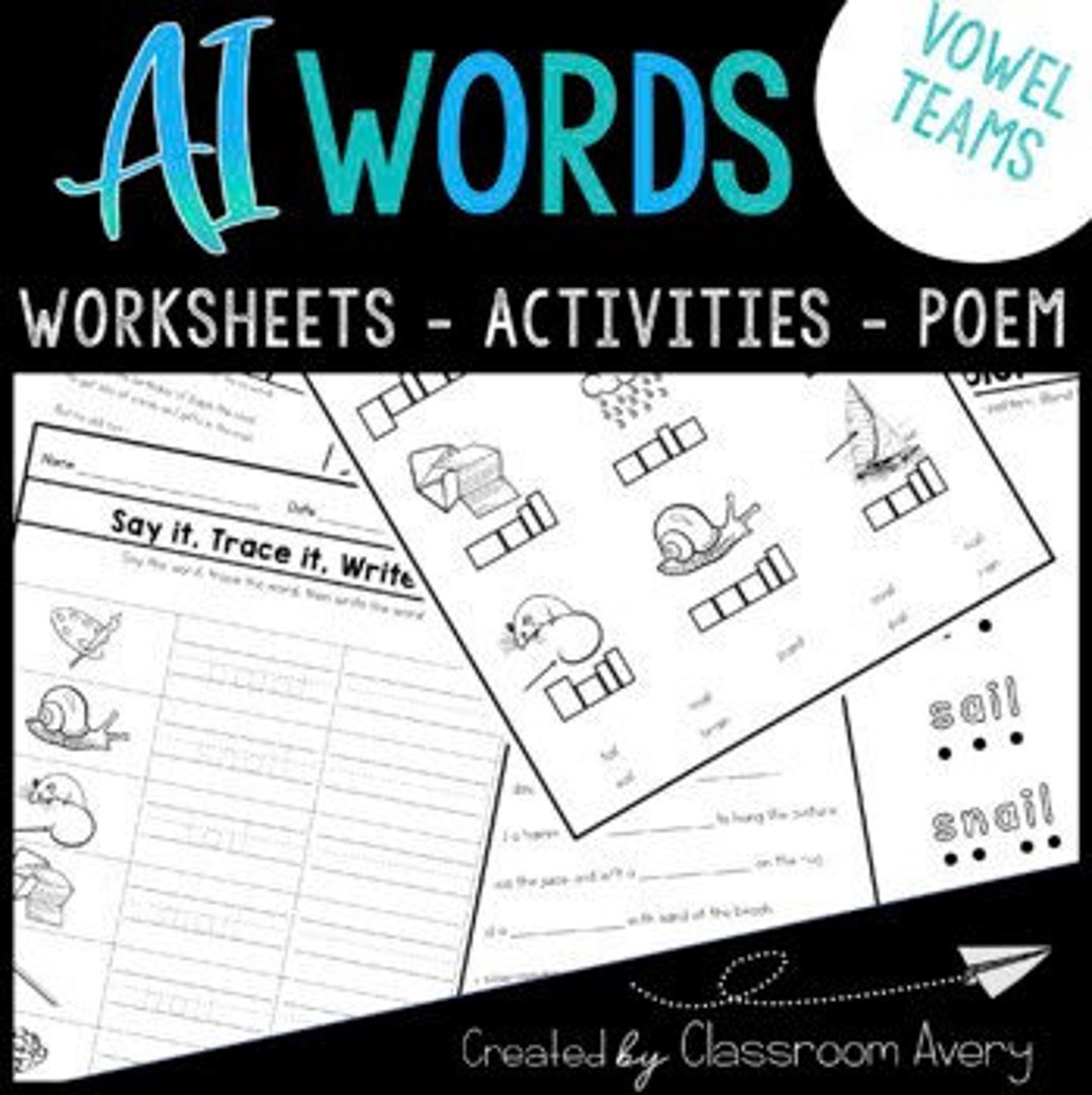 AI Words Activities & Word Work Worksheets| Long A Vowel Team - Etsy