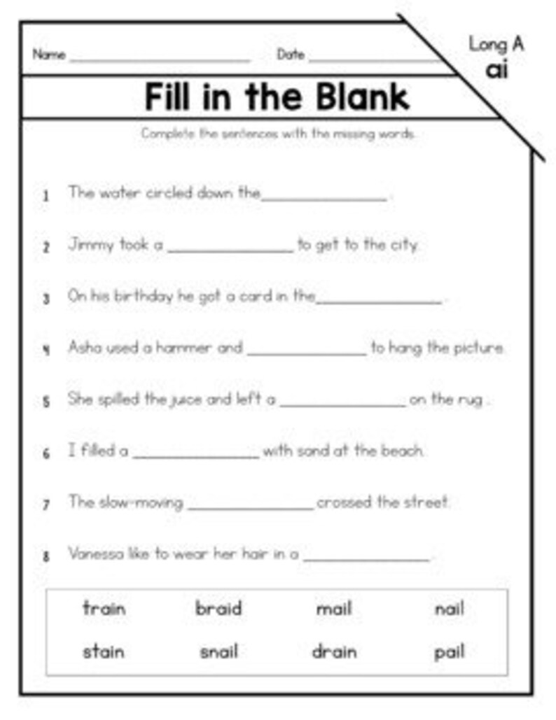 AI Words Activities & Word Work Worksheets| Long A Vowel Team - Etsy