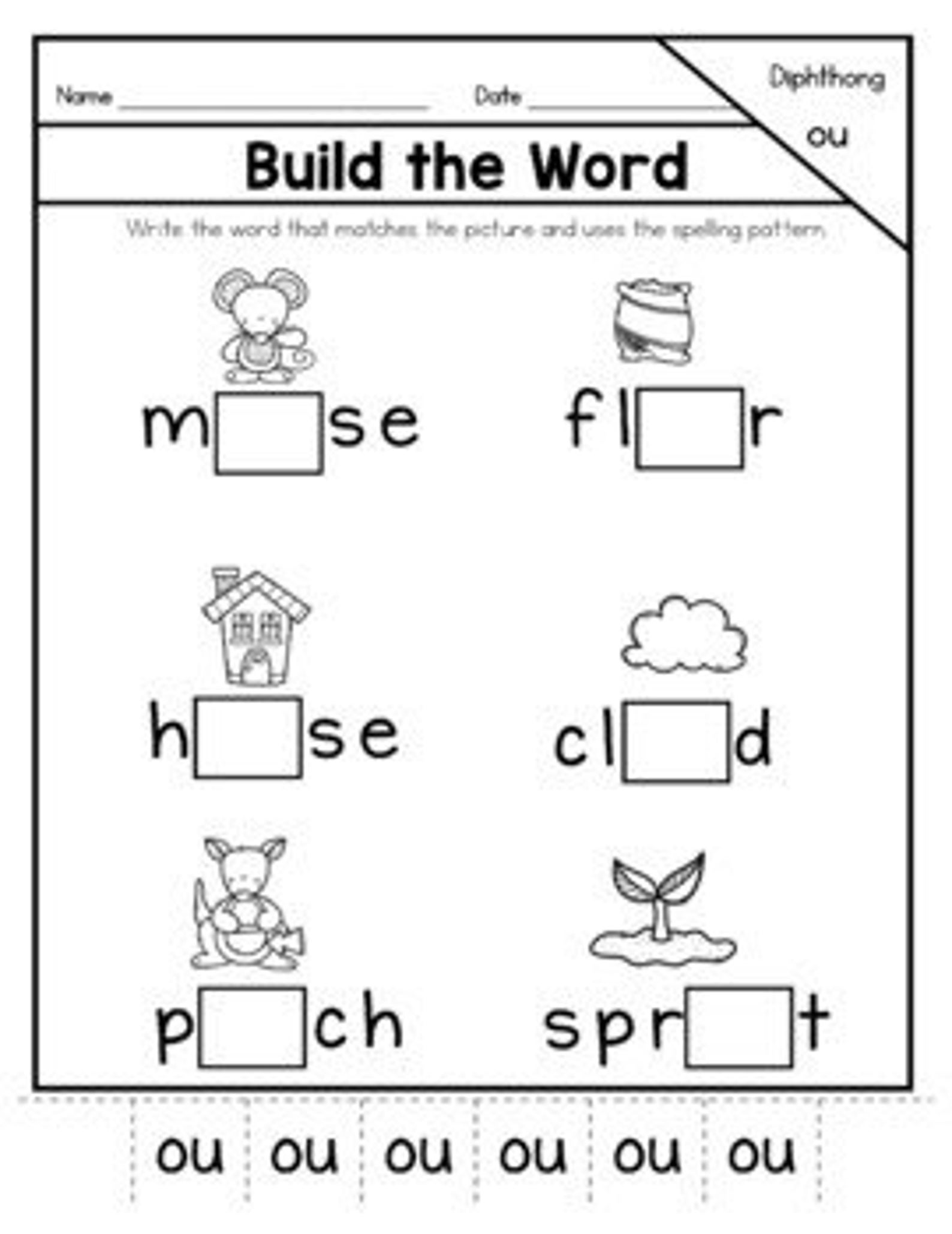 Digraph OU Words Activities & Word Work Worksheets - Etsy