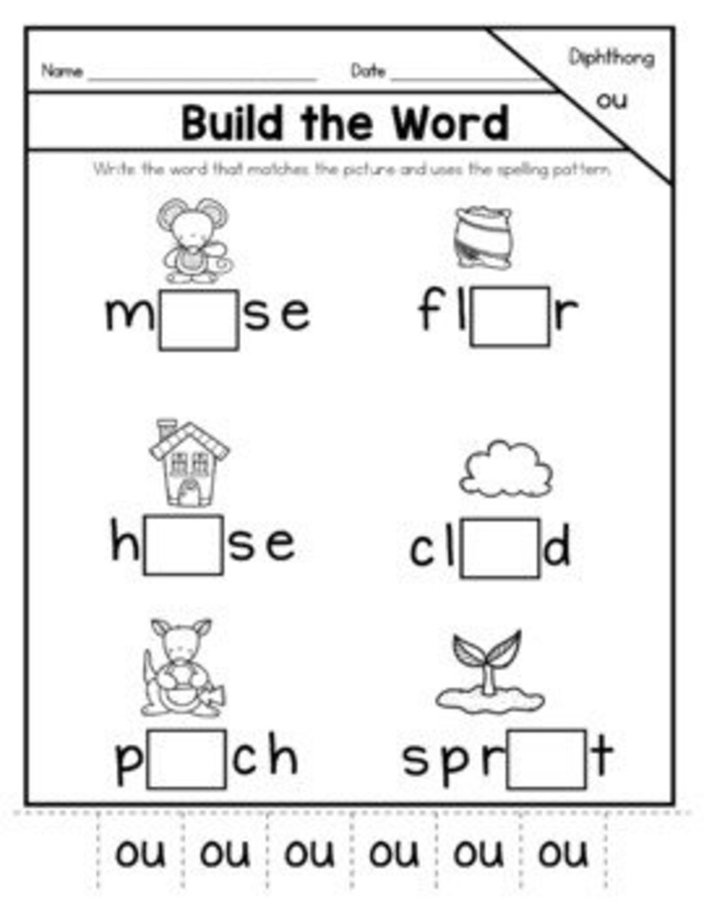 Digraph OU Words Activities & Word Work Worksheets - Etsy