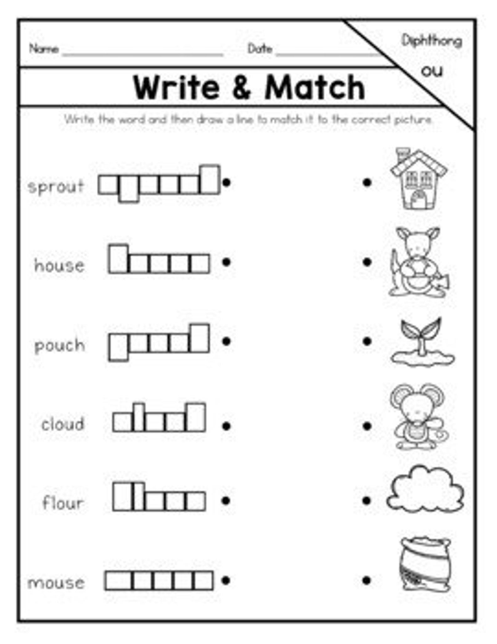 Digraph OU Words Activities & Word Work Worksheets - Etsy