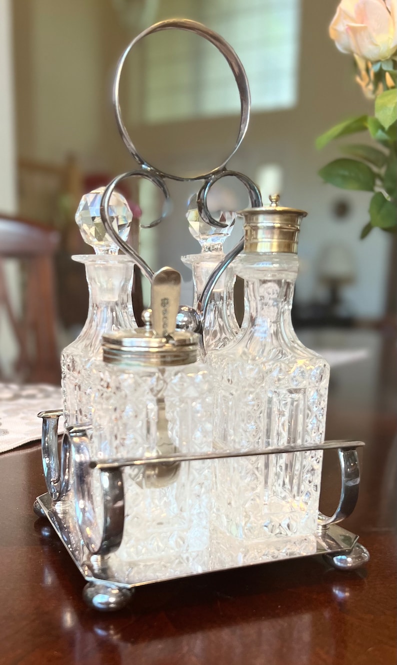 Victorian Silver Plated Cruet Set: Antique Glass Condiment Caddy ...