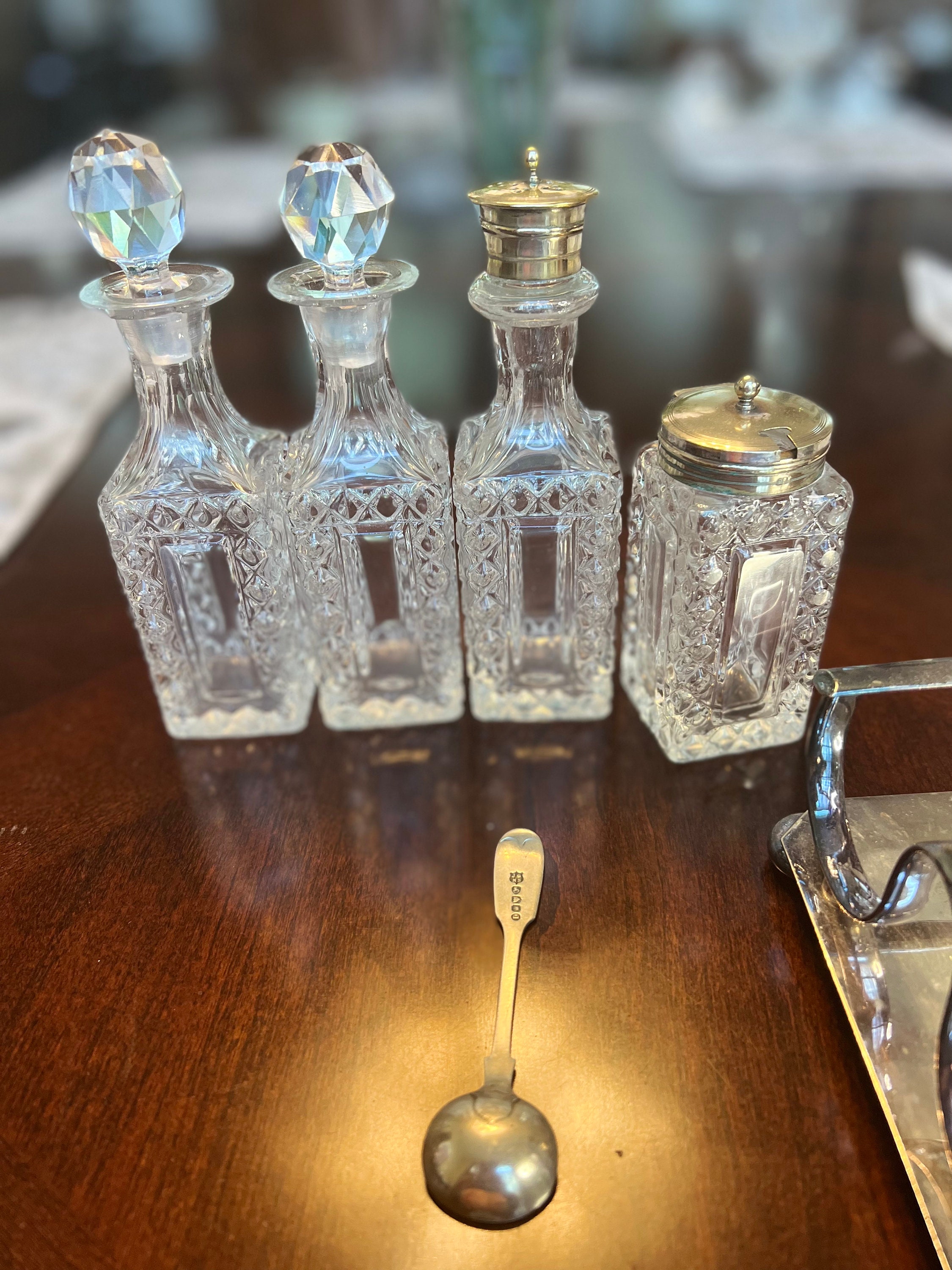 Victorian Silver Plated Cruet Set: Antique Glass Condiment Caddy ...