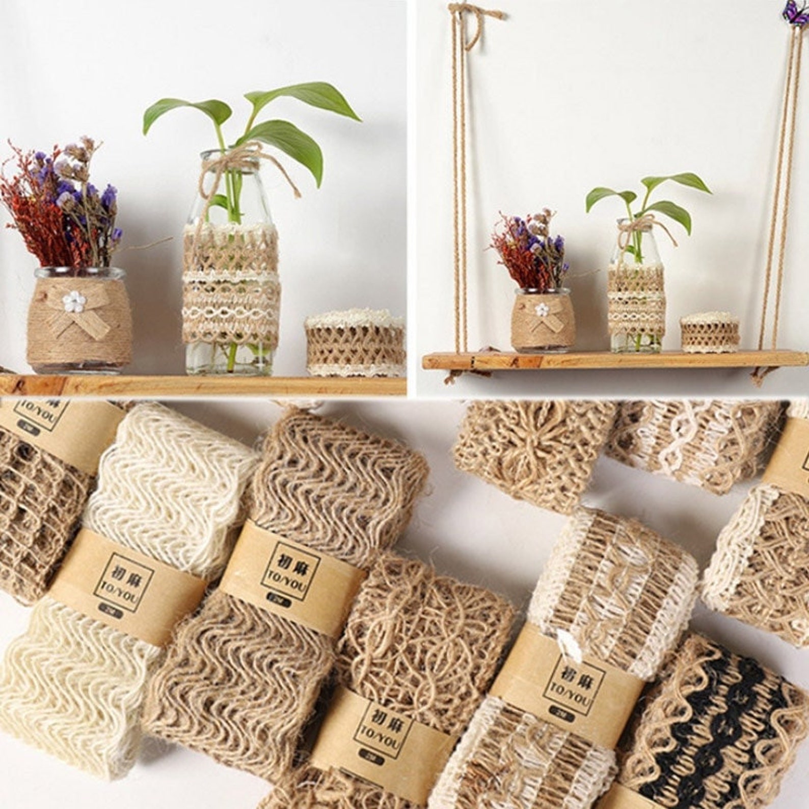Natural Jute Burlap Ribbons for Crafts Vintage Rustic Wedding Party ...