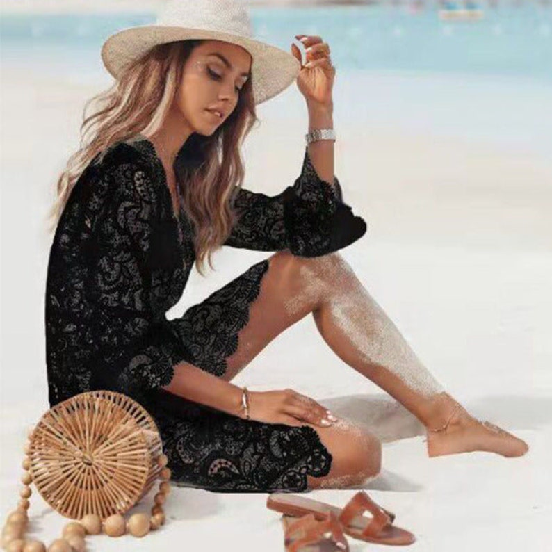 Crochet White Knitted Beach Cover Up Dress Tunic Pareos Etsy