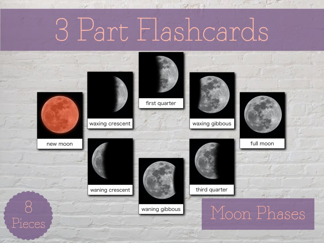 Moon Phases Flashcards, Montessori Nomenclature Materials for Early ...