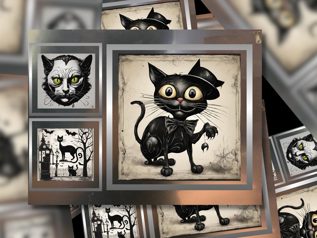 Dali Inspired Black Halloween Cats 3 Set Art Printable - Etsy
