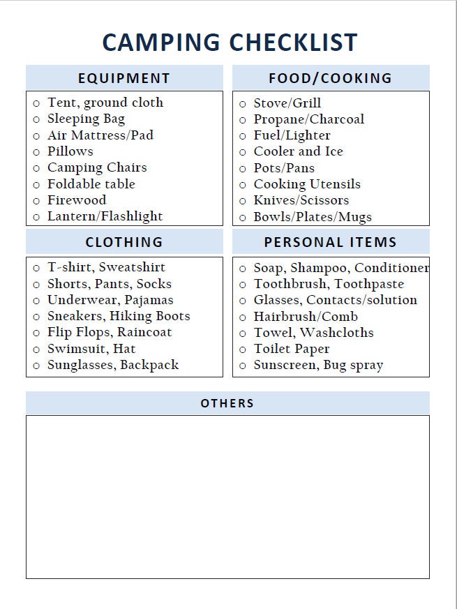 Summer Camp Planner Orv/digital Camping Planner/download and Print ...