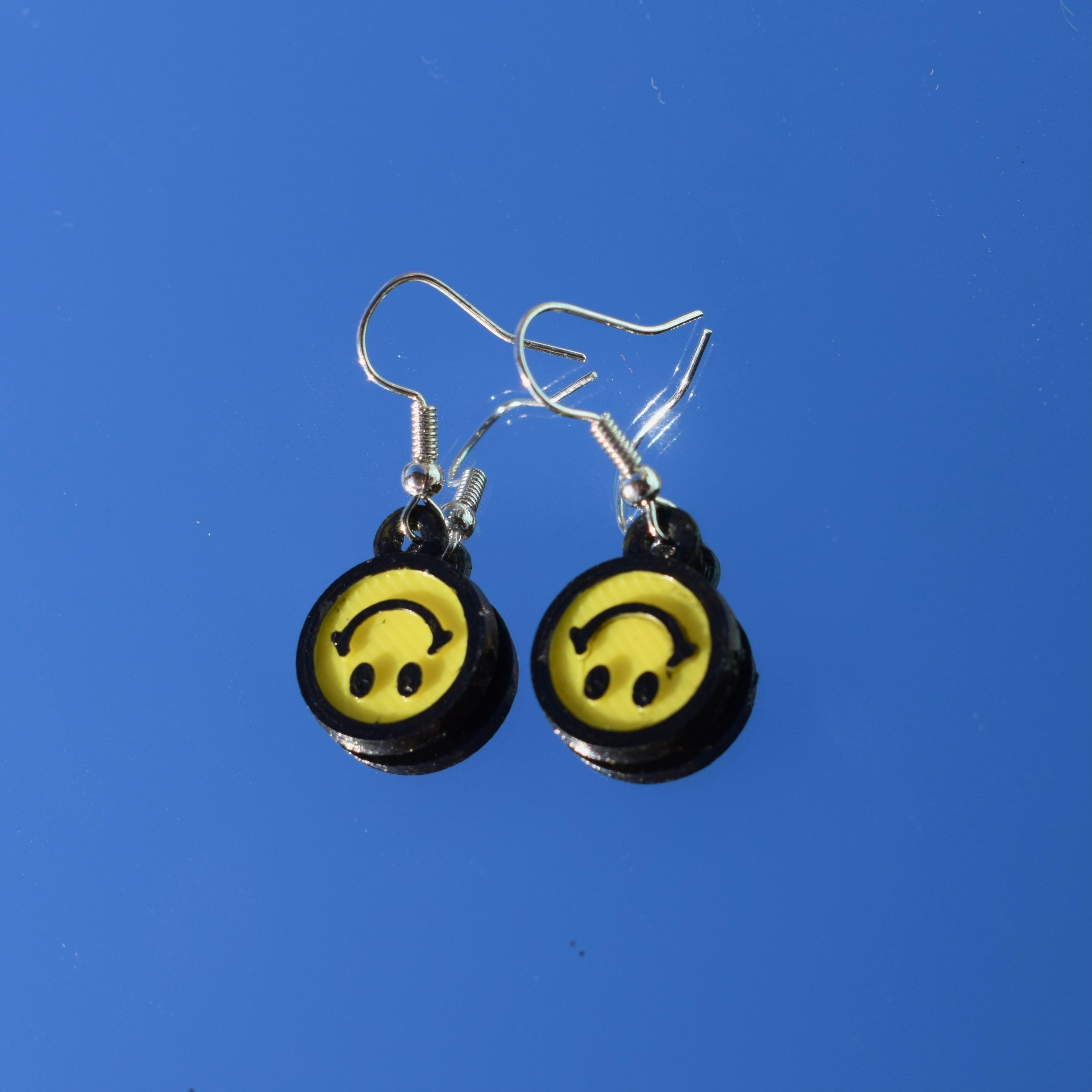 Dangling 3D Printed Upside Down Yellow Smiley Face Earrings - Etsy