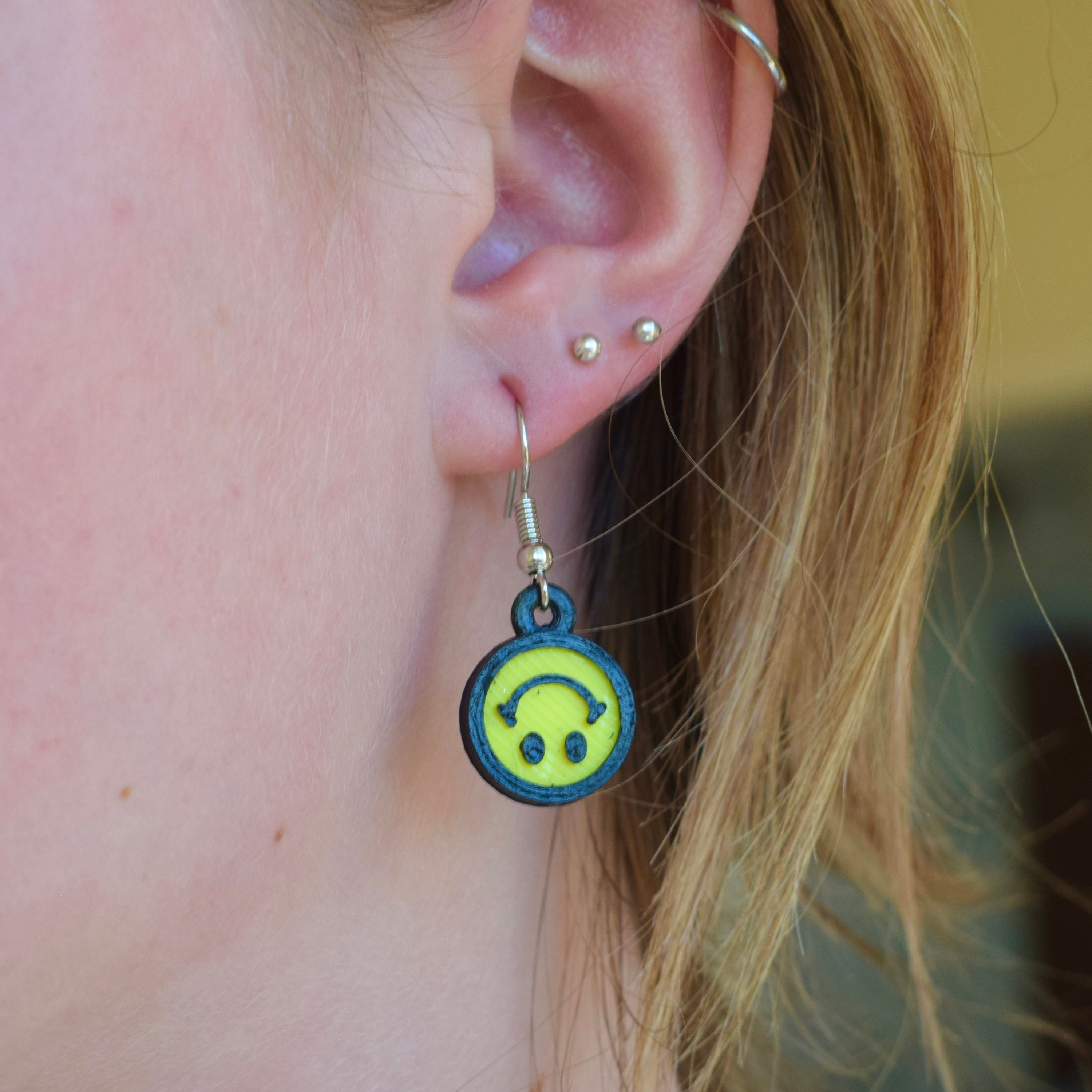 Dangling 3D Printed Upside Down Yellow Smiley Face Earrings | Etsy