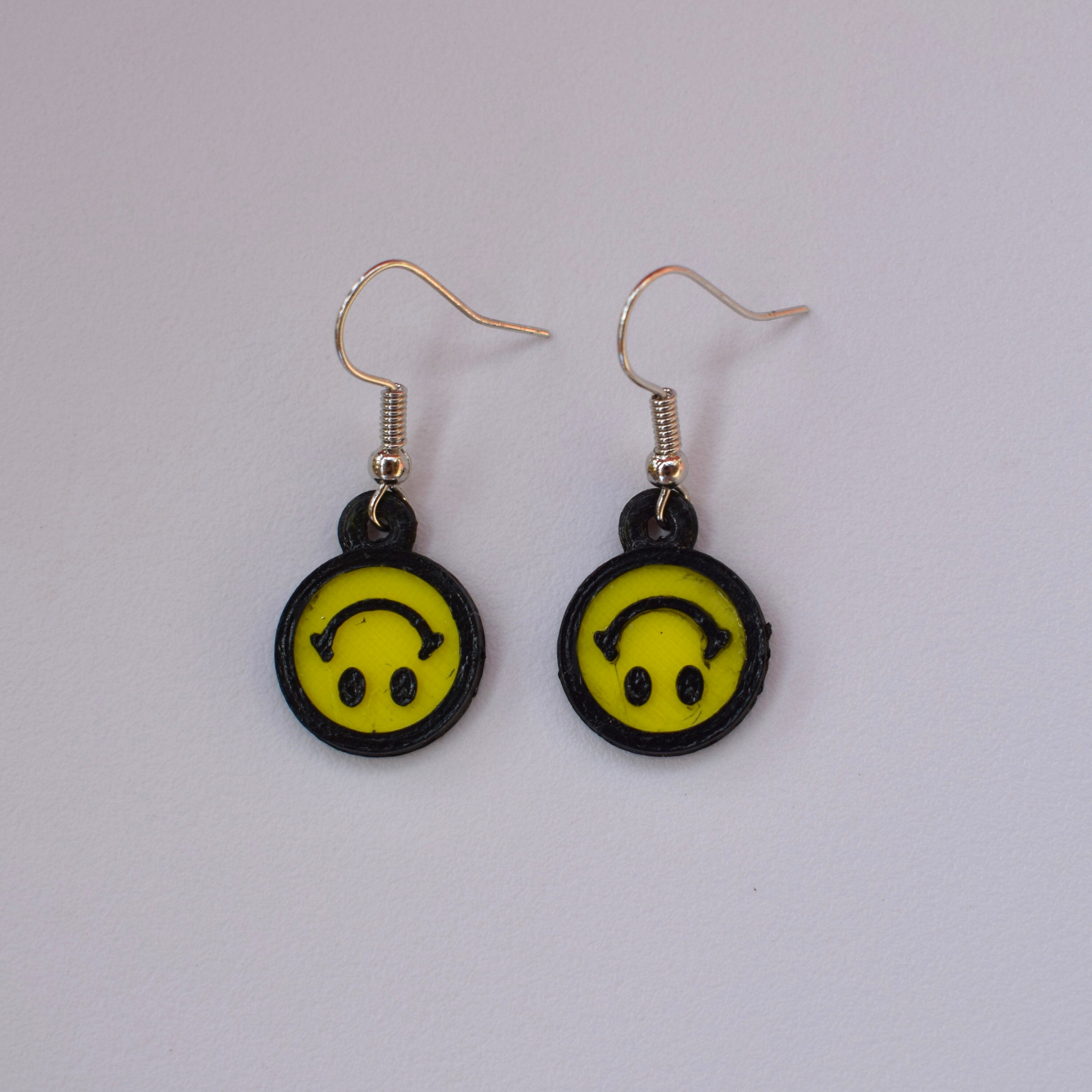 Dangling 3D Printed Upside Down Yellow Smiley Face Earrings - Etsy