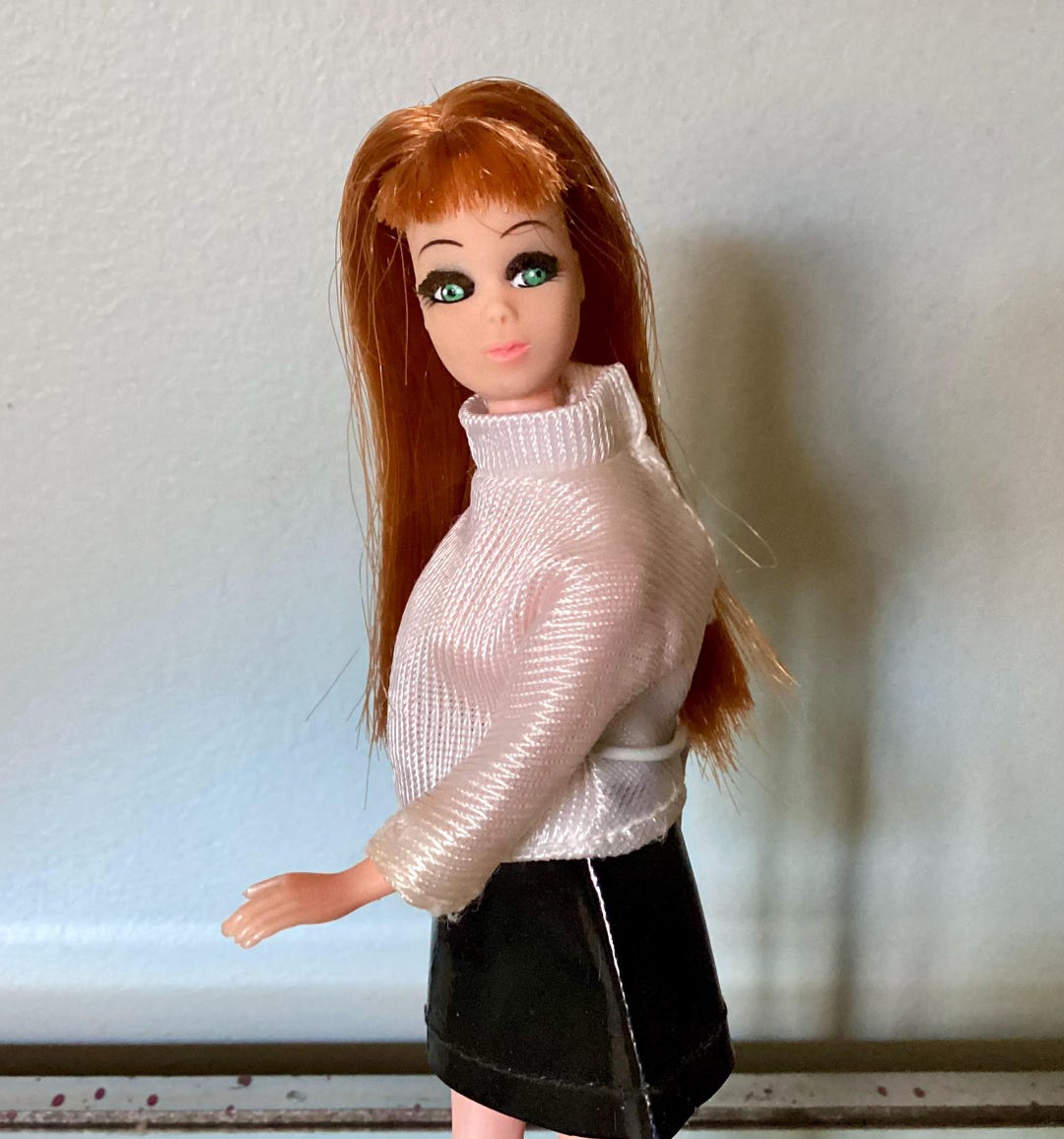 Dawn Doll DANCING GLORI in Black LEATHER Mini Skirt, Rooted Auburn Red ...