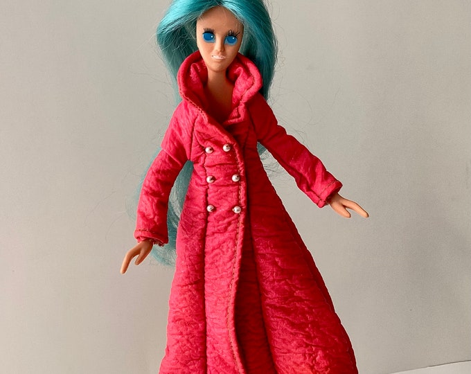Flatsy Fashion Doll “dale”, Long Blue Hair, Hot Pink Maxi Coat, Vintage ...