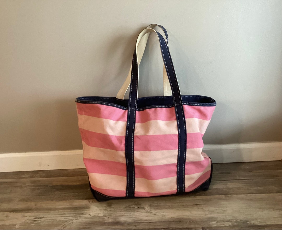 LL Bean Canvas Tote Vintage, Extra Large XL, Reduced Price, Pink & Navy ...