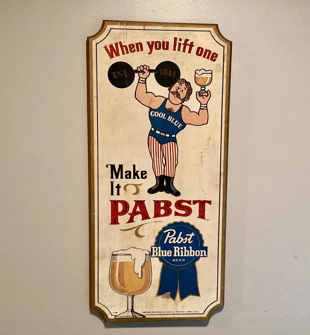 PABST Blue Ribbon BEER Sign, Wood Bar or Pub Sign, PBR Sign, Bar ...