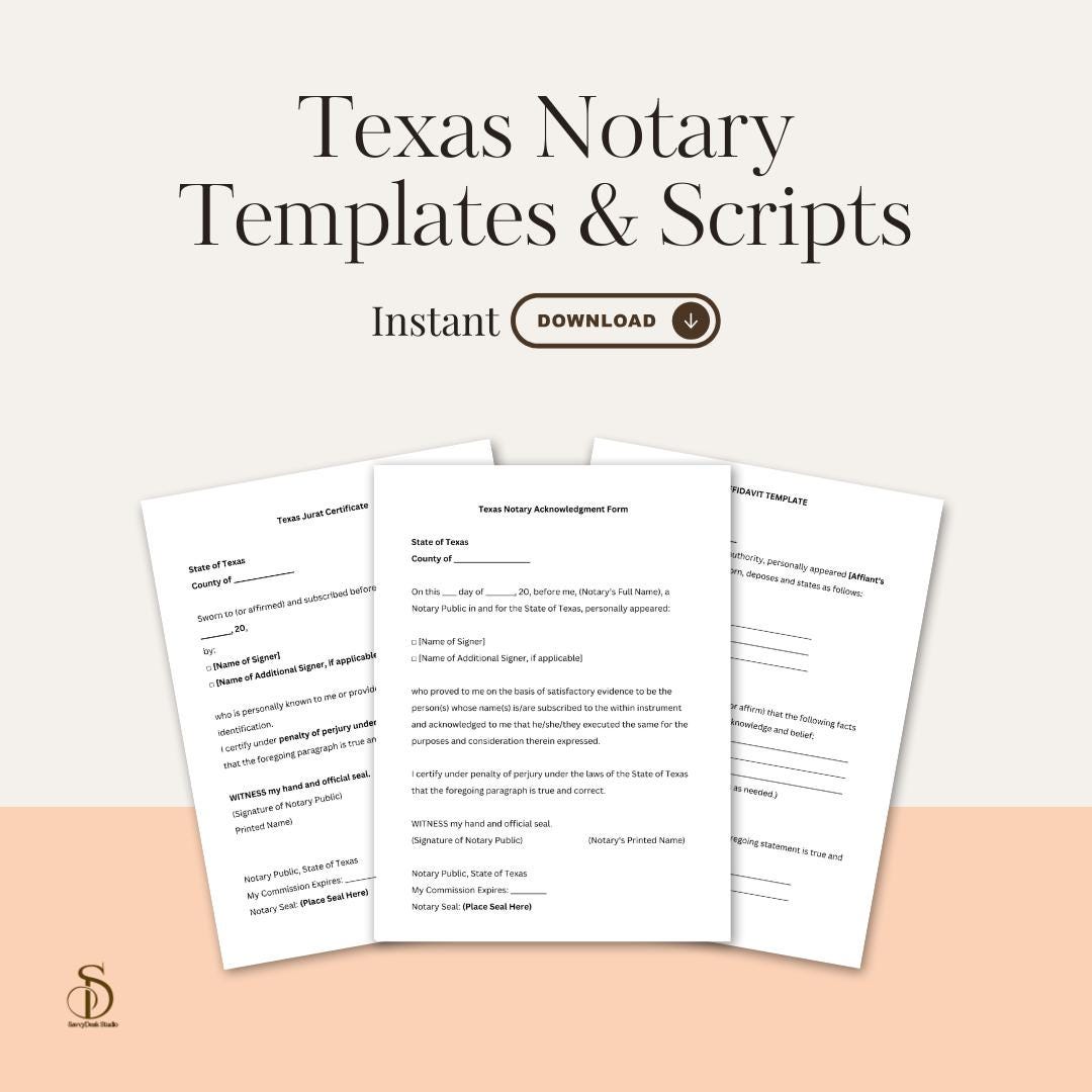 Texas Notary Templates & Scripts | Business Forms (digital Download) - Etsy