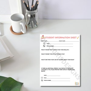 Editable Student Information Sheet Template Back to School Night ...