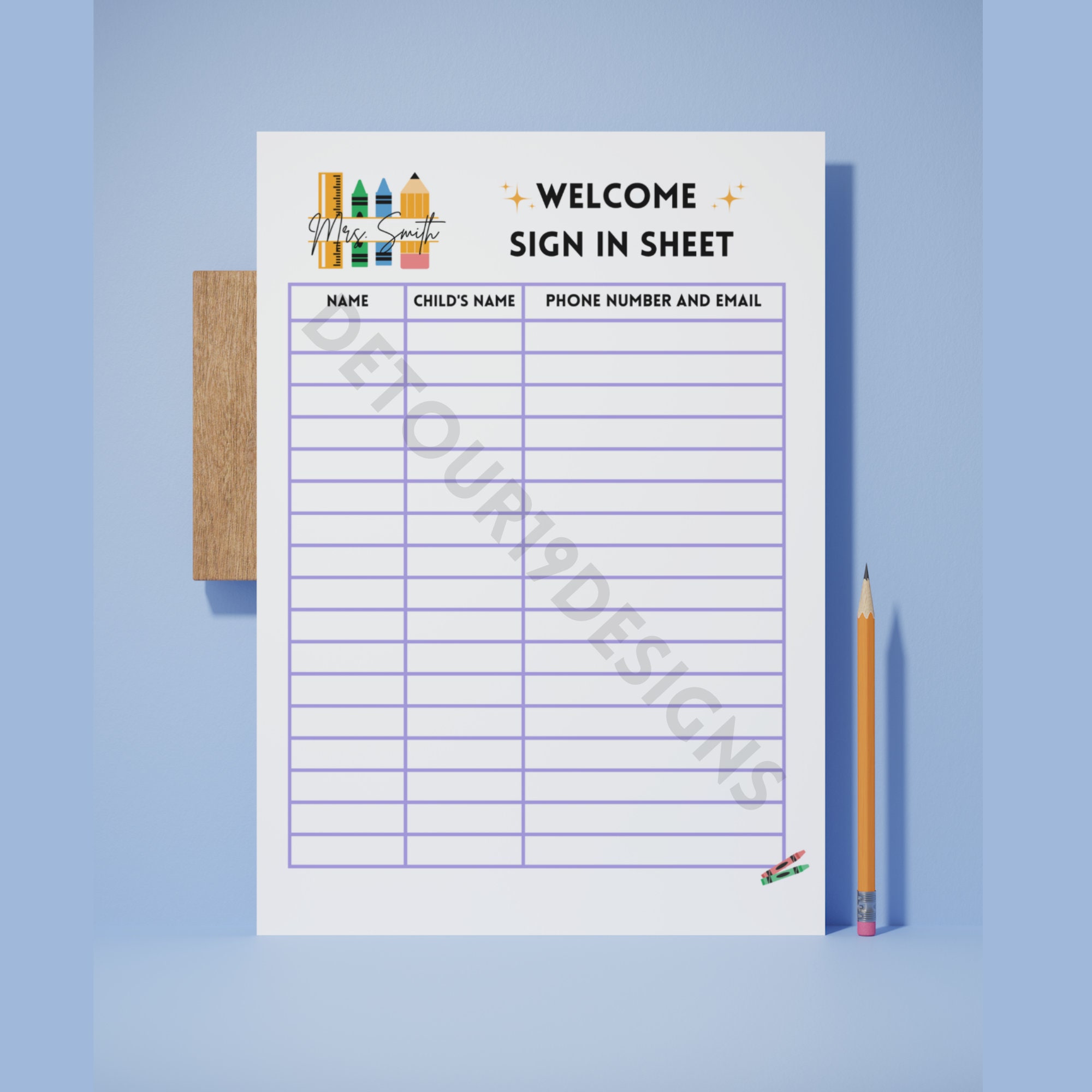 Welcome Sign in Sheet Editable Template Back to School Night Teacher ...
