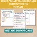 Bright Primary Teacher Editable Substitute Notes Template Sub Notes ...