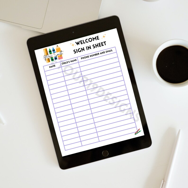 Welcome Sign in Sheet Editable Template Back to School Night Teacher ...