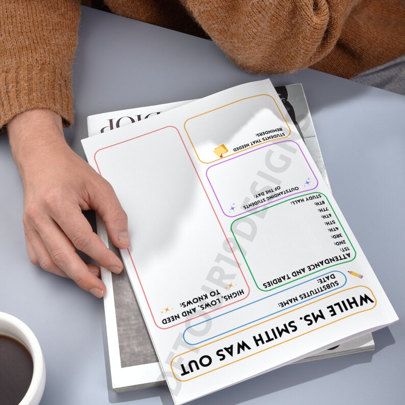 Bright Primary Teacher Editable Substitute Notes Template Sub Notes ...