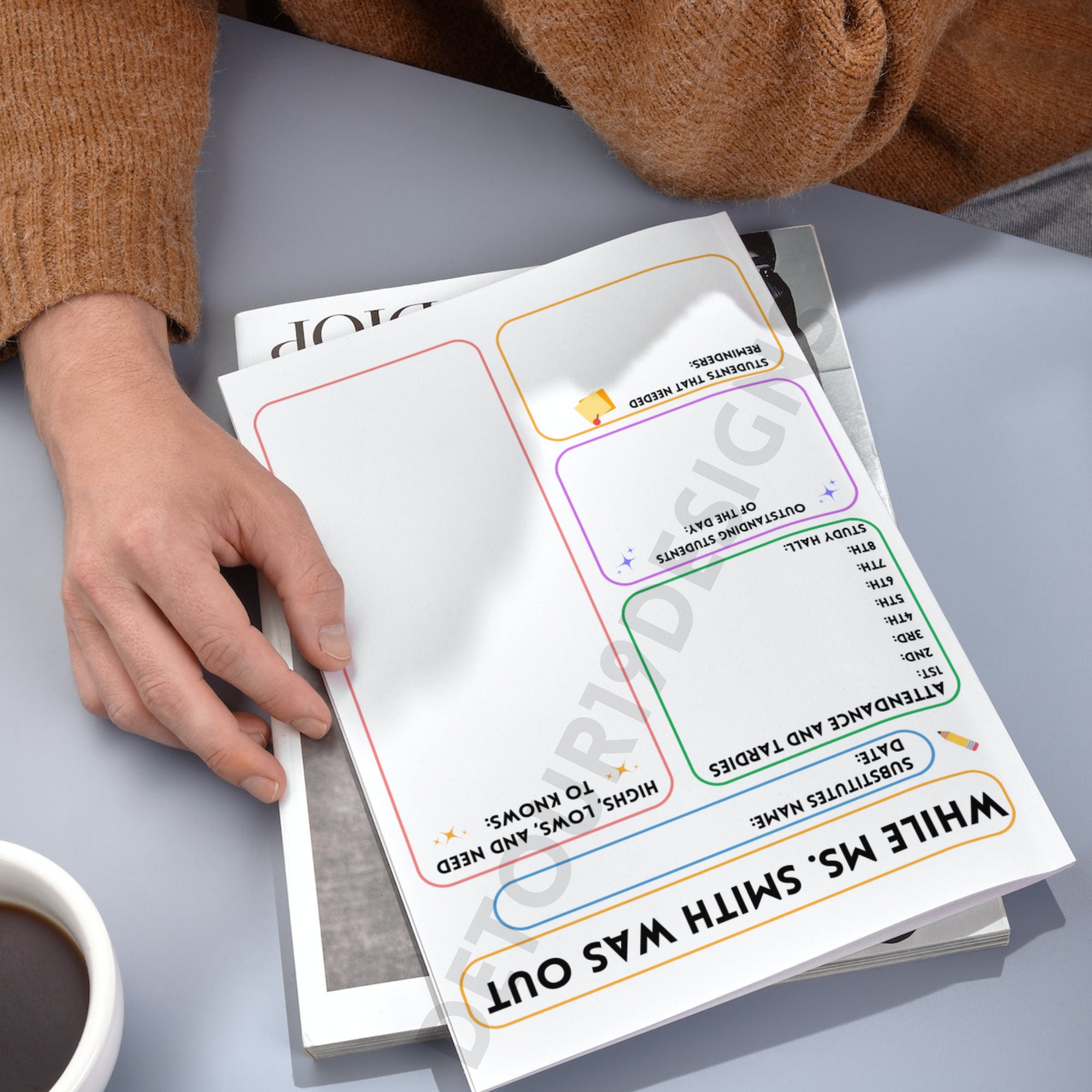 Bright Primary Teacher Editable Substitute Notes Template Sub Notes ...