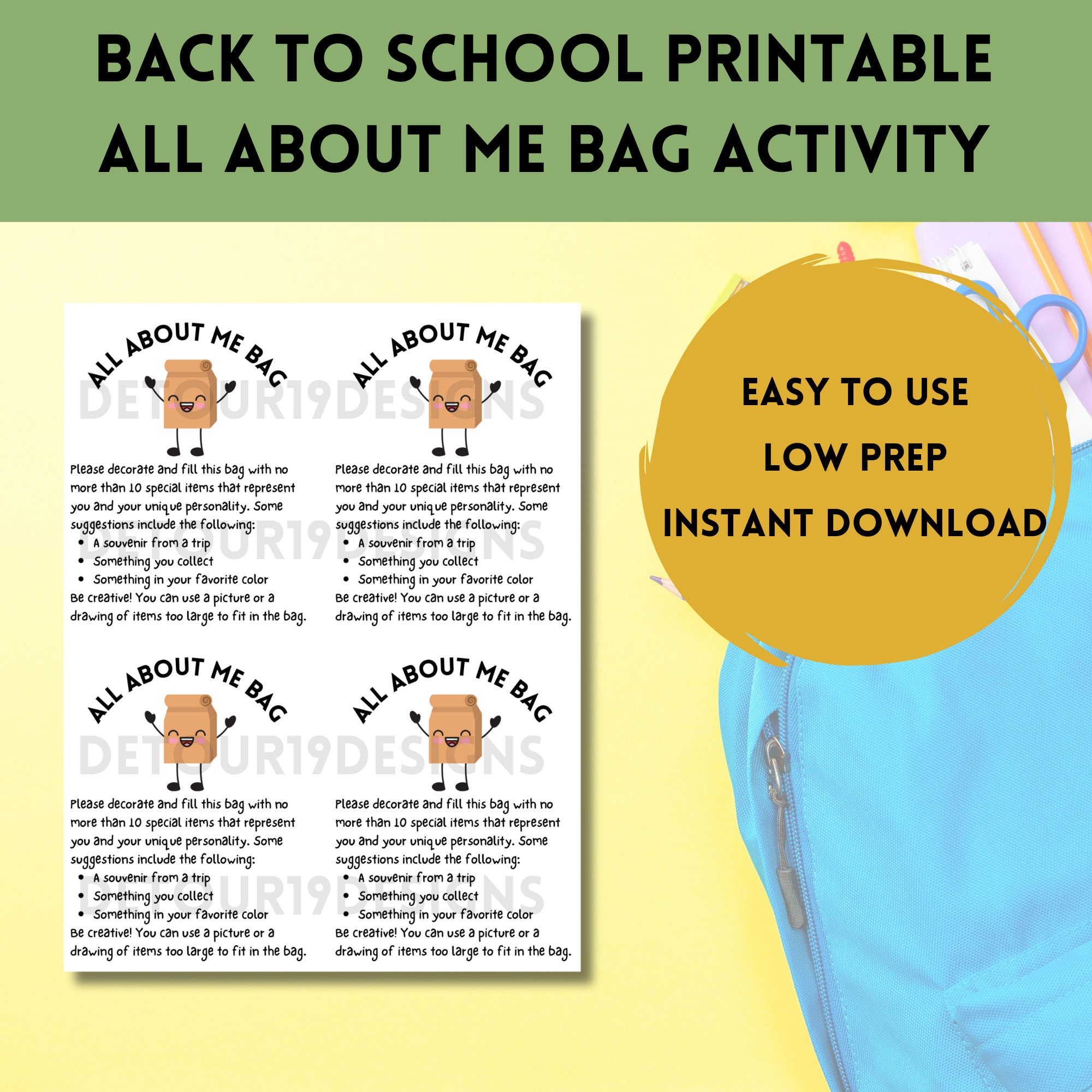 All About Me Bag Activity for Back to School Speech and - Etsy