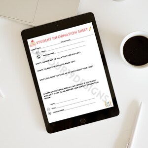 Editable Student Information Sheet Template Back to School Night ...