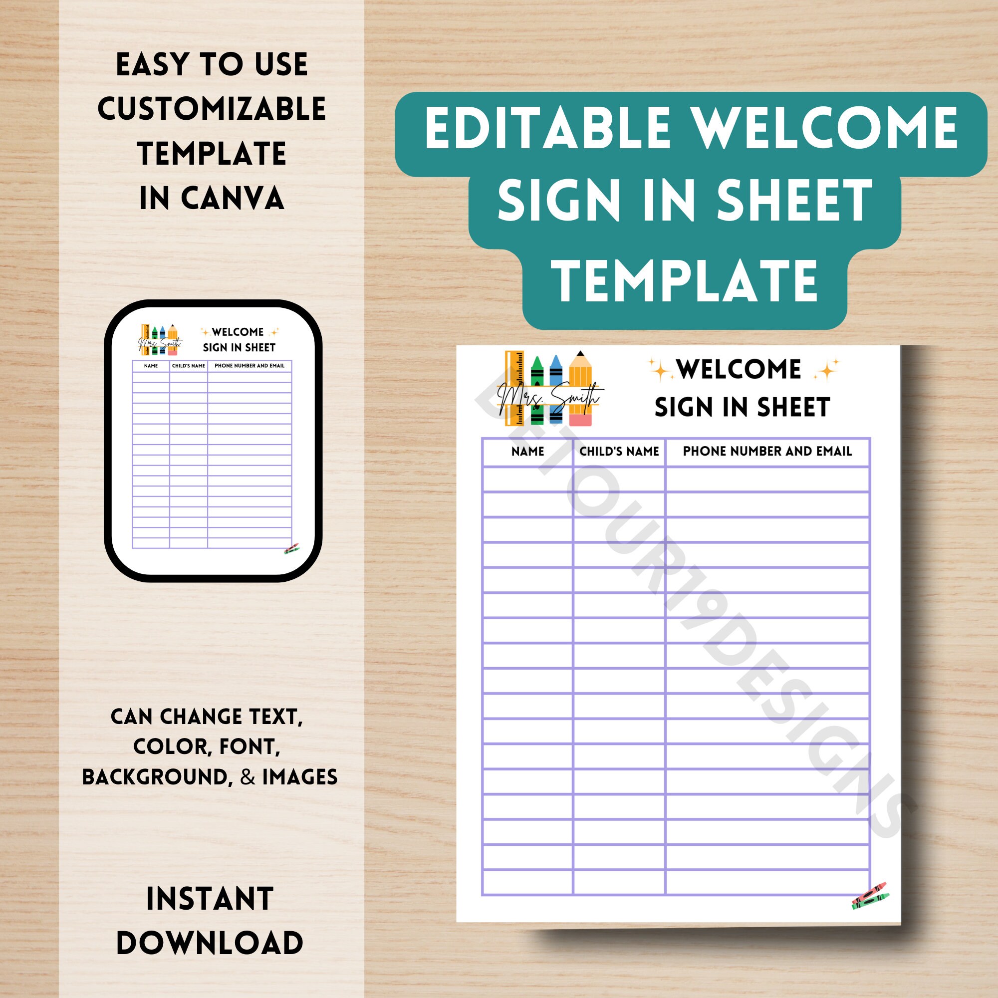 Welcome Sign in Sheet Editable Template Back to School Night Teacher ...