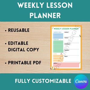 Weekly Lesson Plan Template Editable, Printable Homeschool Lesson ...