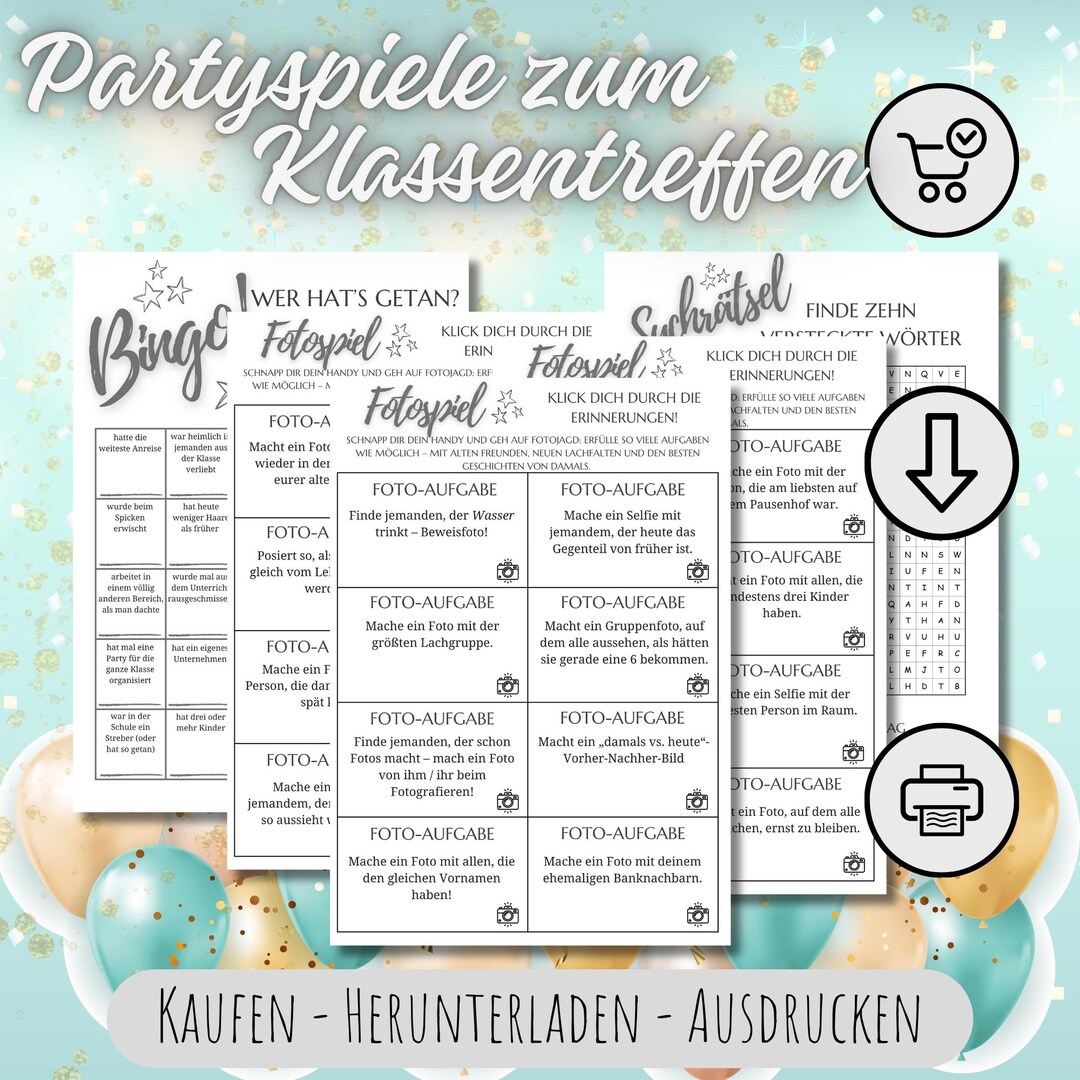 Class Reunion Games in German – Bingo, Photo Game & Search Game | Fun ...