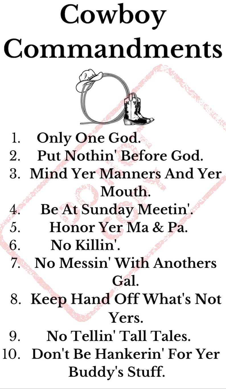 Cowboy 10 Commandments, Digital Download, Png, Religious - Etsy