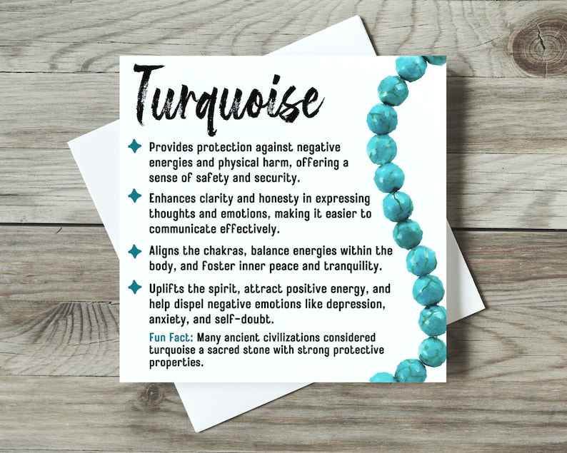 Watercolor Turquoise Meaning Card for Makers, Gemstone Meaning Card ...