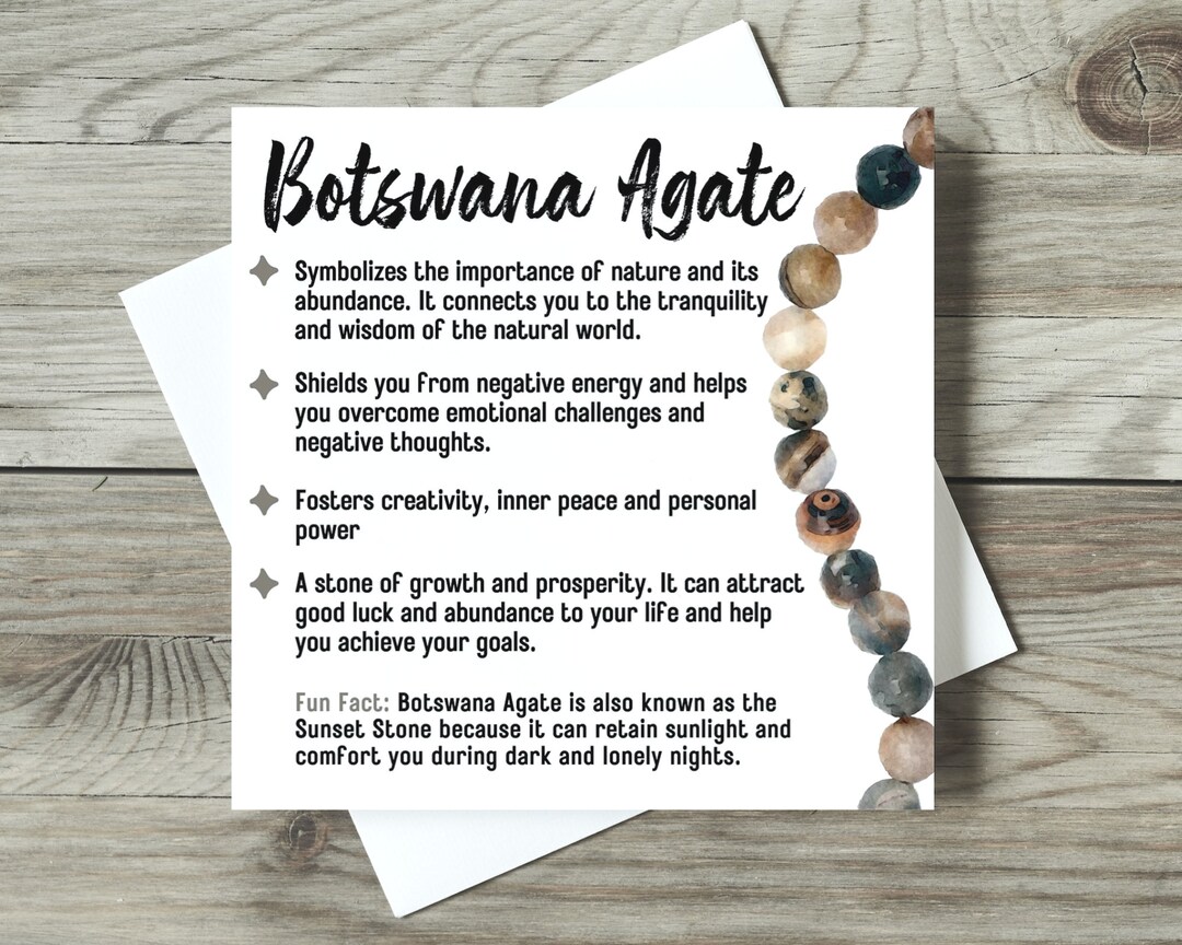 Watercolor Botswana Agate Meaning Card for Makers, Gemstone Meaning ...