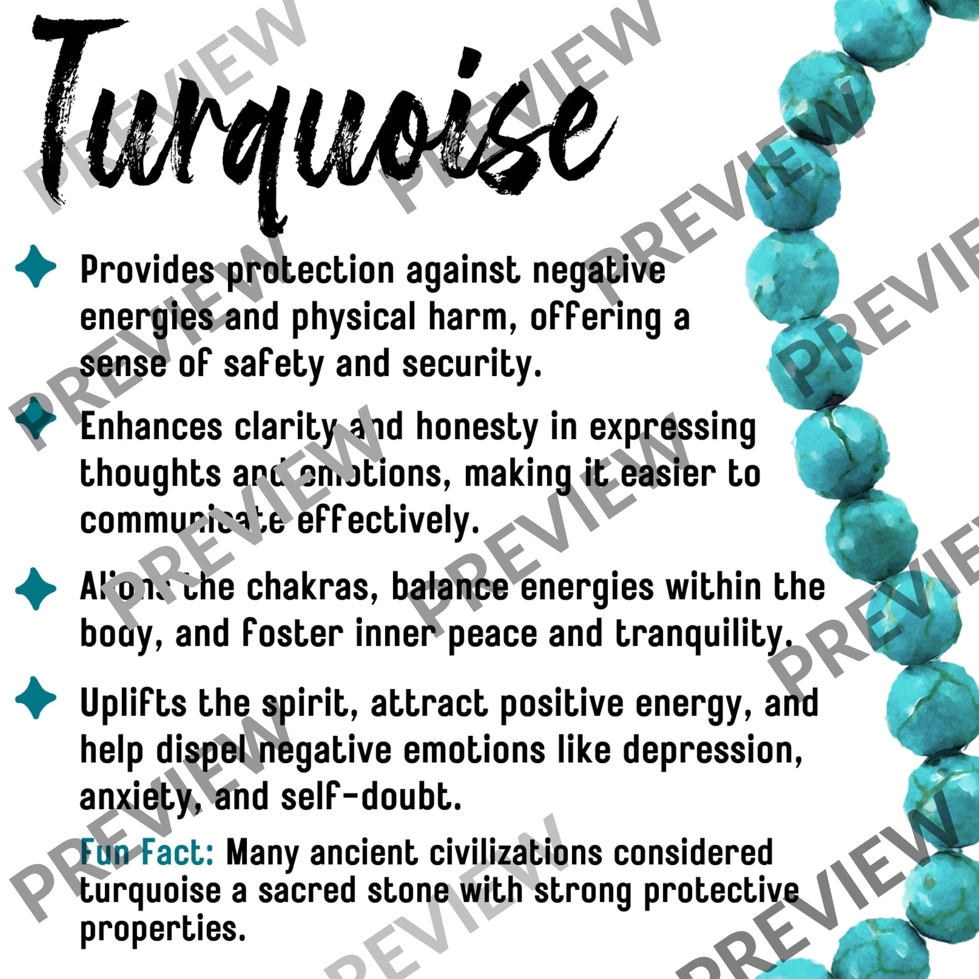 Watercolor Turquoise Meaning Card for Makers, Gemstone Meaning Card ...