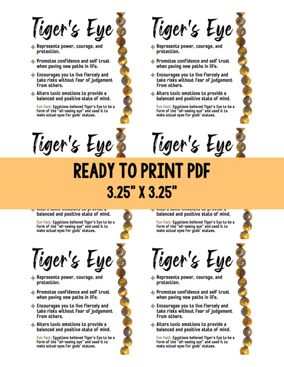 Watercolor Tiger s Eye Meaning Card for Makers Gemstone Meaning Card Crystal Meaning Card Watercolor Gemstone Cards Etsy