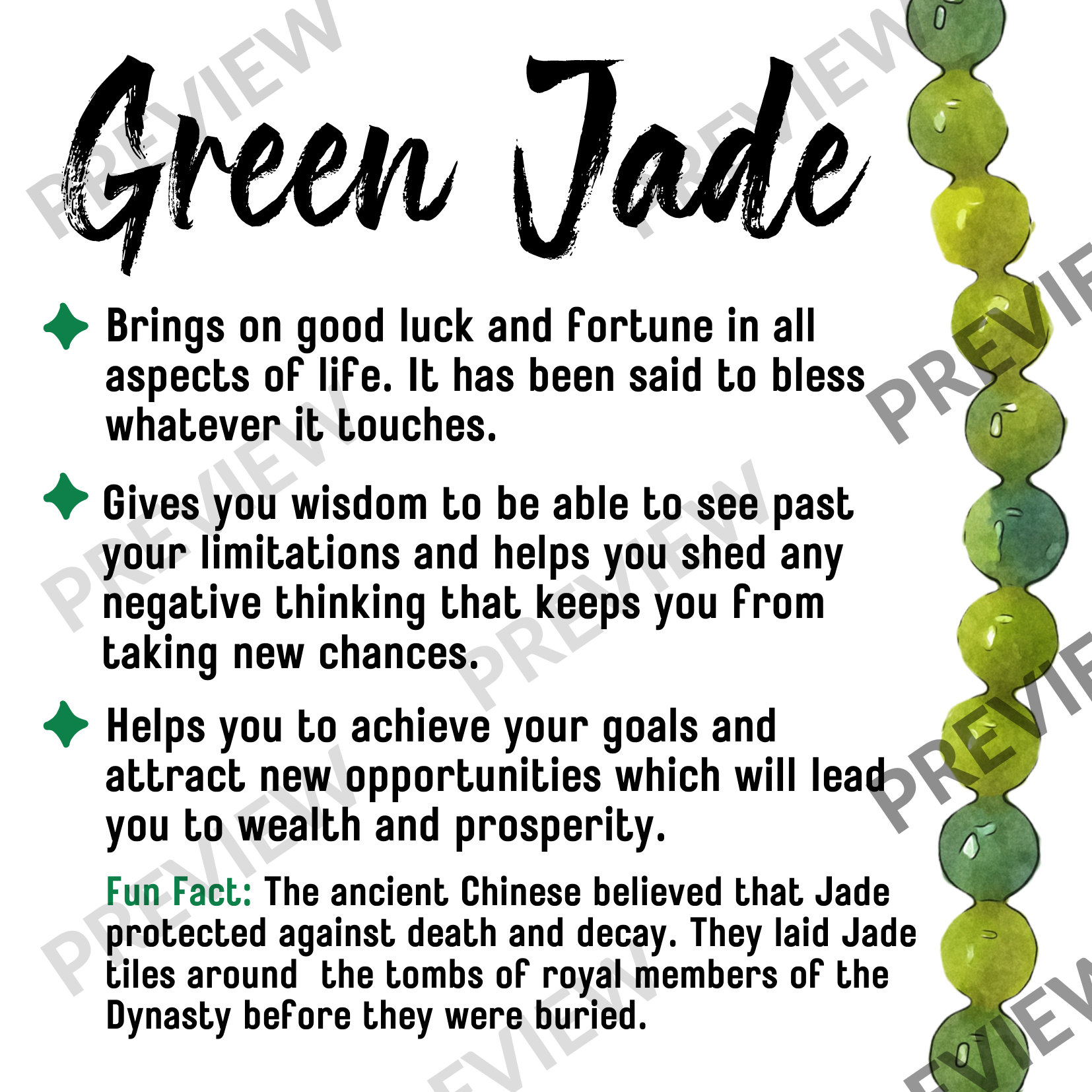 Watercolor Jade Meaning Card for Makers, Gemstone Meaning Card, Crystal ...