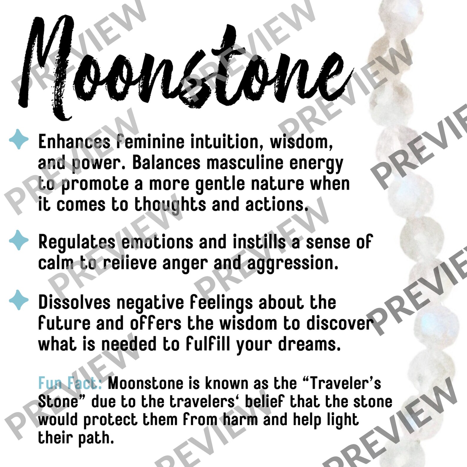 Watercolor Moonstone Meaning Card for Makers, Gemstone Meaning Card ...