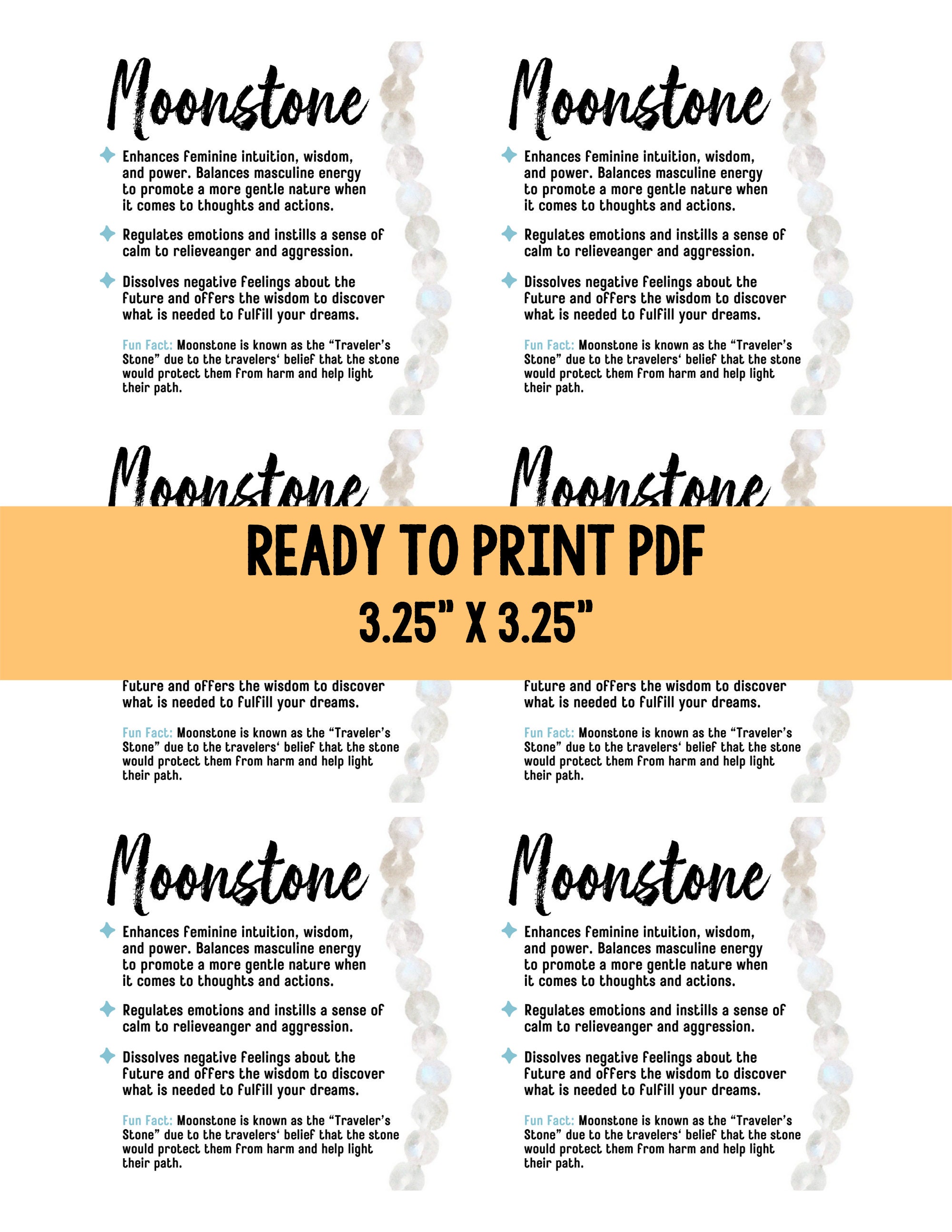 Watercolor Moonstone Meaning Card for Makers, Gemstone Meaning Card ...