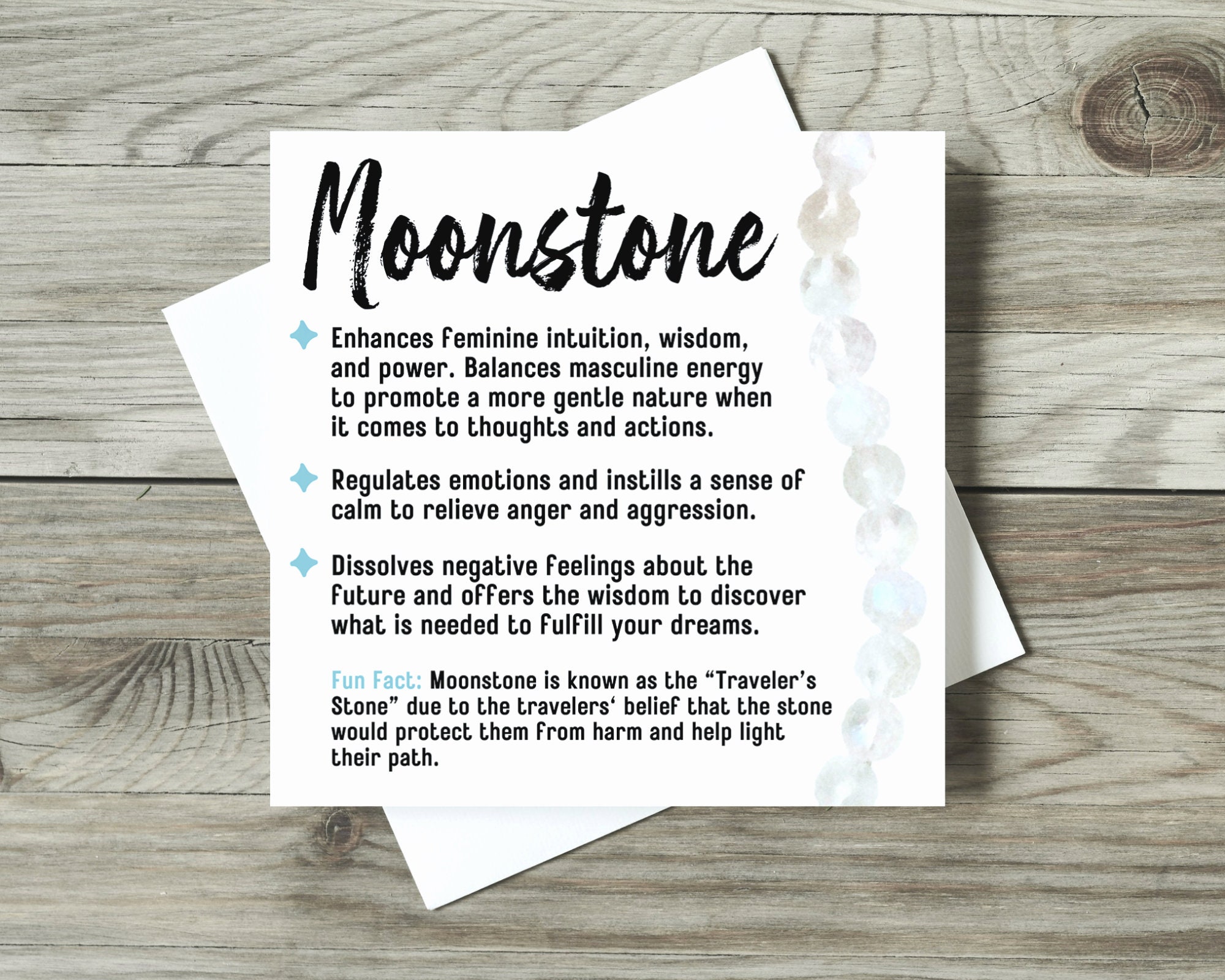 Watercolor Moonstone Meaning Card for Makers, Gemstone Meaning Card ...