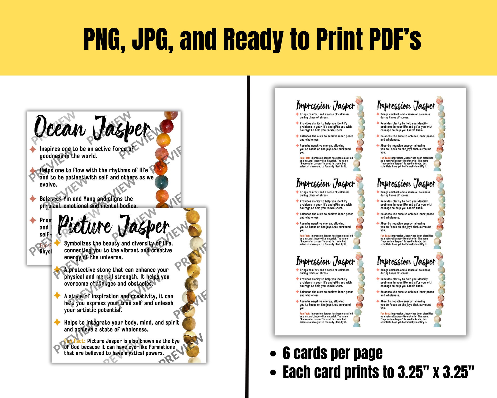 Bundle Watercolor Jasper Meaning Card for Makers, Jasper Info Cards ...