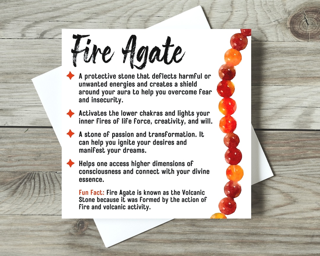 Watercolor Fire Agate Meaning Card for Makers, Gemstone Meaning Card ...
