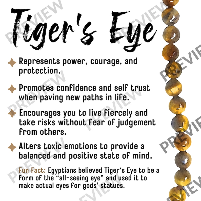 Watercolor Tiger's Eye Meaning Card for Makers, Gemstone Meaning Card ...