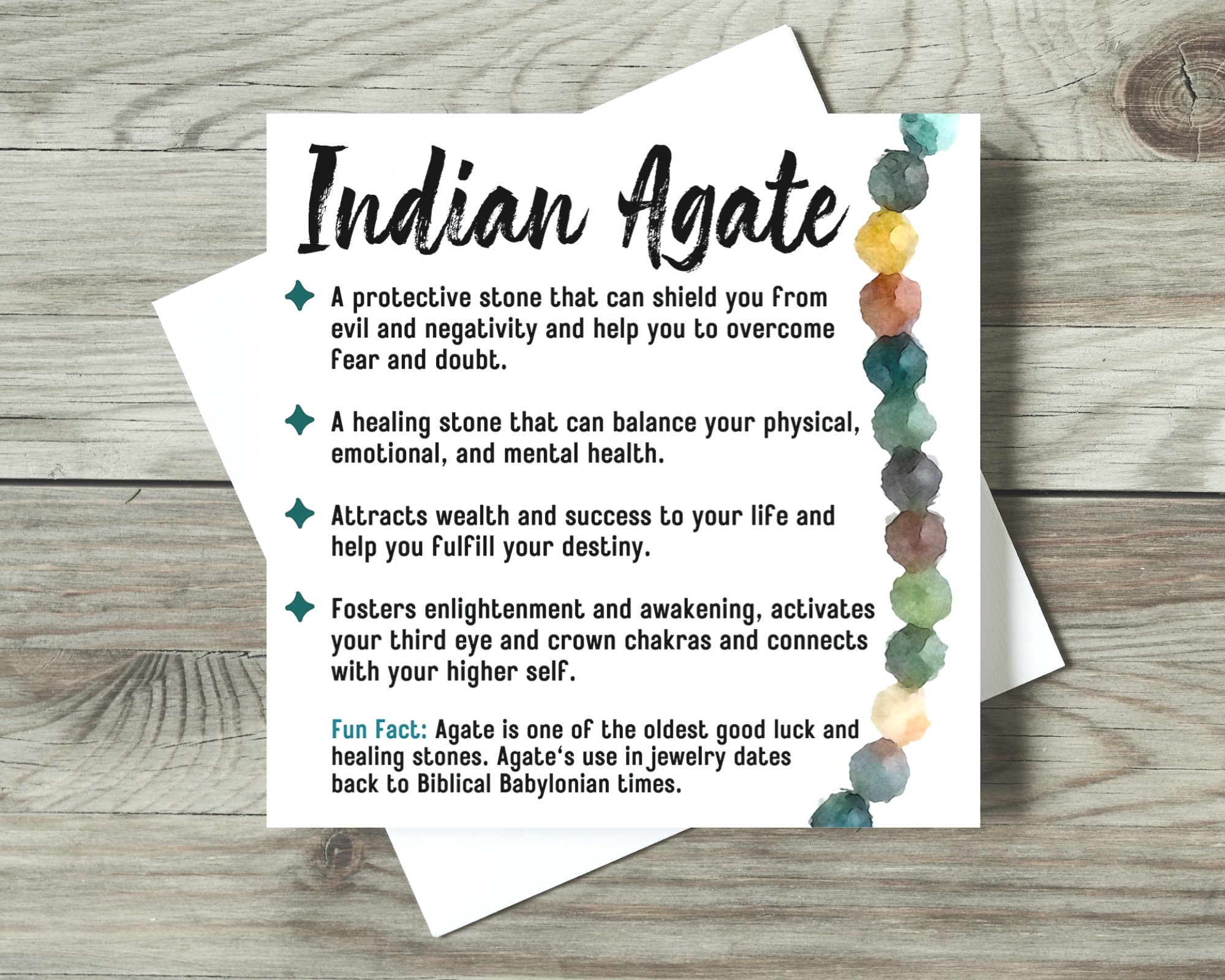 Watercolor Indian Agate Meaning Card for Makers, Gemstone Meaning Card ...