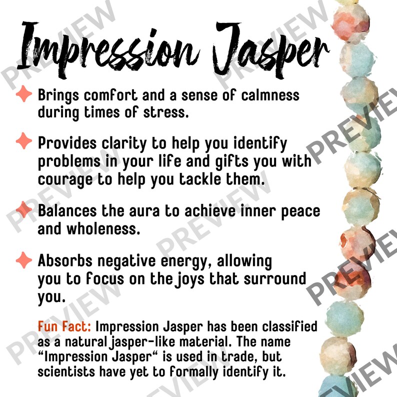 Watercolor Impression Jasper Meaning Card for Makers, Gemstone Meaning ...