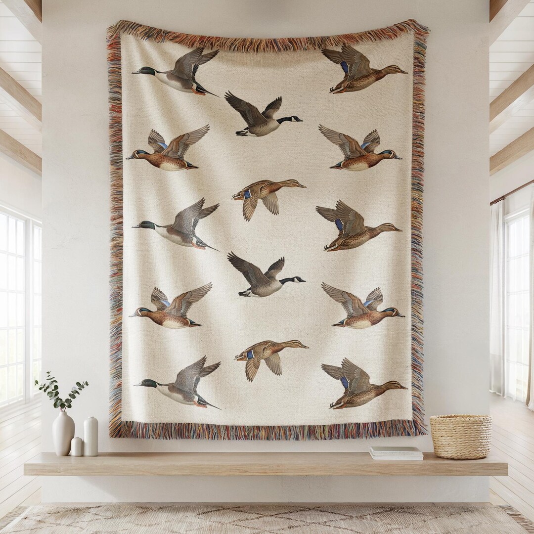 Mallard Duck & Goose Woven Throw Blanket, Waterfowl Migration Pattern ...